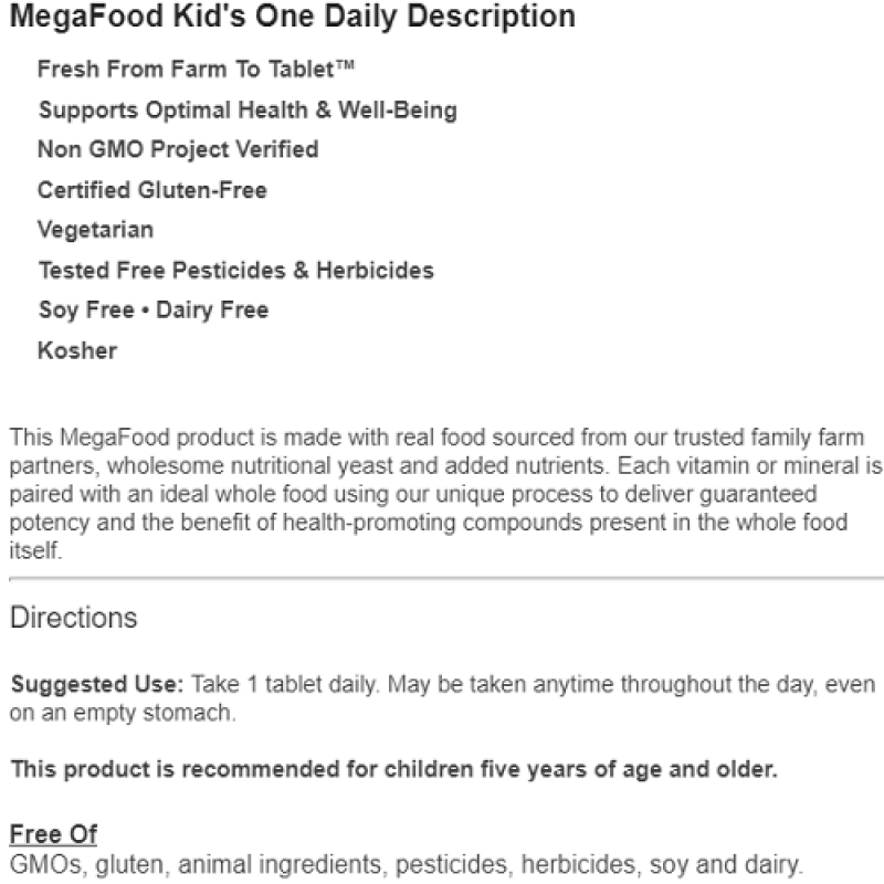 MegaFood Kid's One Daily -- 30 Tablets.MegaFood Kids One Daily - Multivitamínico infantil para ...