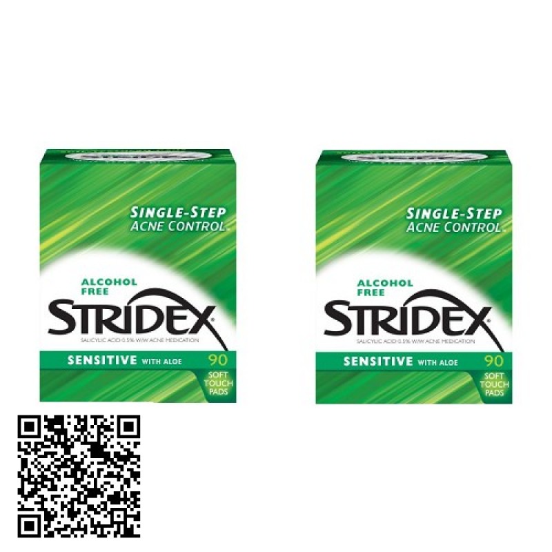 Stridex 美國抗痘 水楊酸棉片90片 不含酒精 (買一送一超值組) 共180片 (敏感肌膚專用~添加蘆薈)